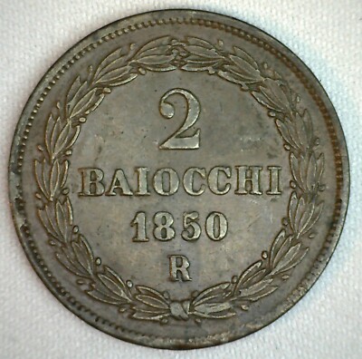 1850 R Italian States PAPAL STATES 2 Baiocchi Muraiola Italy Copper ...