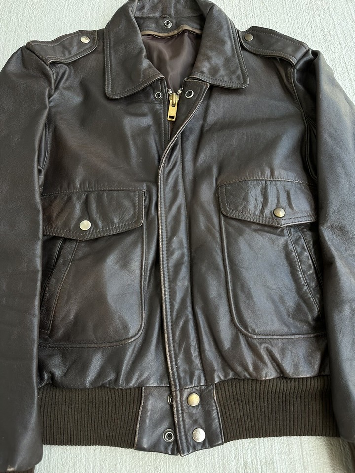 Flight Jacket Mens Type A2 Aviator Leather Bomber Size Large | eBay