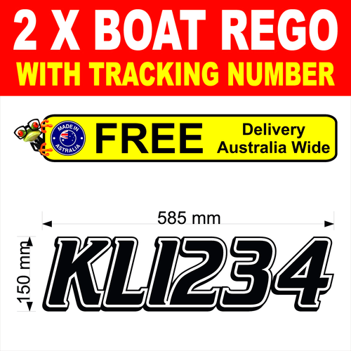 2x BOAT Rego Stickers 150mm High Registration Letters Numbers set ...