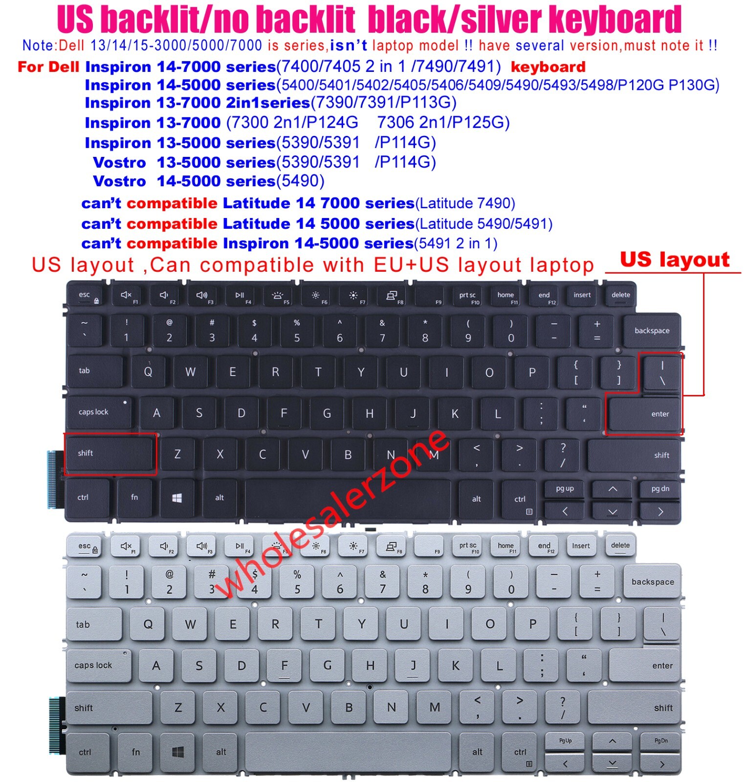 US Keyboard for Dell Inspiron 13-5390 5391 7390 7391 14-5400 5490 5498 ...