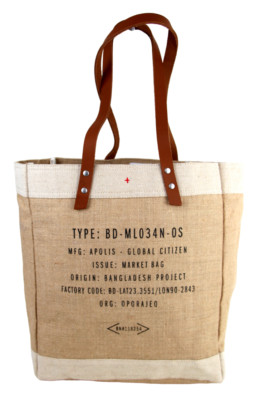 Apolis Global Citizen BURLAP LEATHER HANDELS SHOPPING MARKET TOTE ...