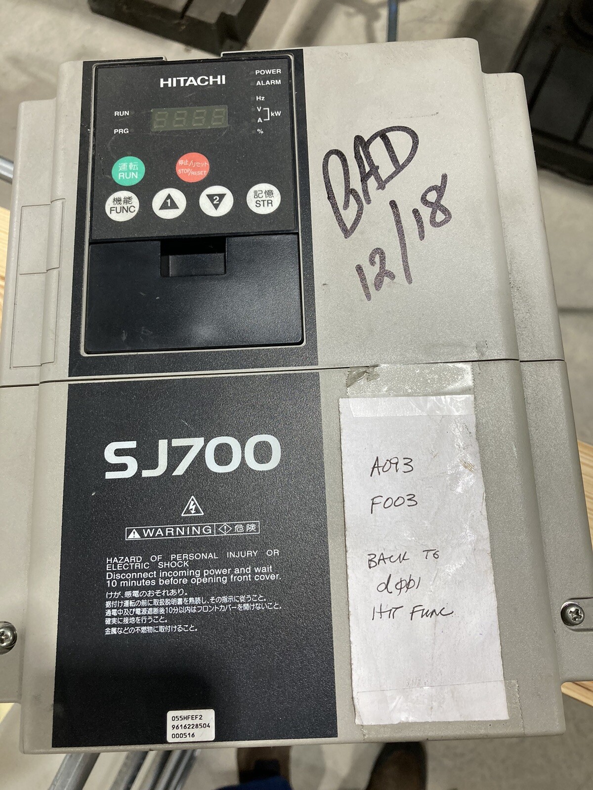 Hitachi SJ700-055HFEF2, PARTS ONLY, 7.5 HP 15A 380-480 In 380-480 Out ...