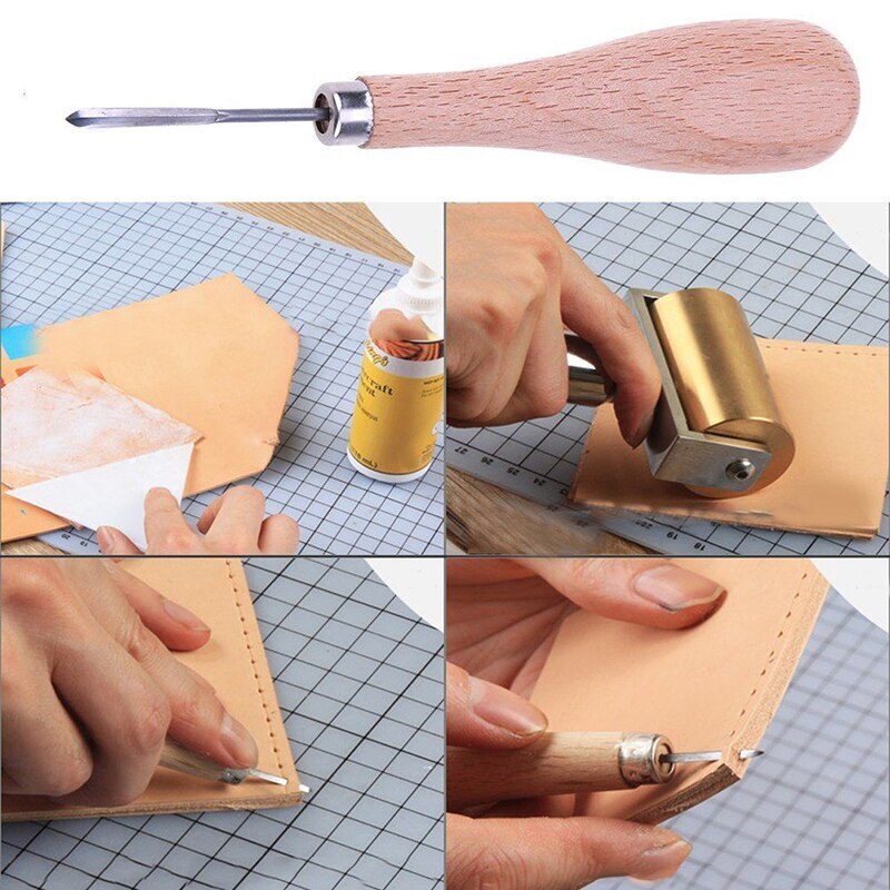 3mm&4mm&5-6mm leather tool craft sewing cone wooden handle seam ...