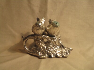 Birds Sitting on a Perch of Roses and Branches, Silver, Salt & Pepper ...
