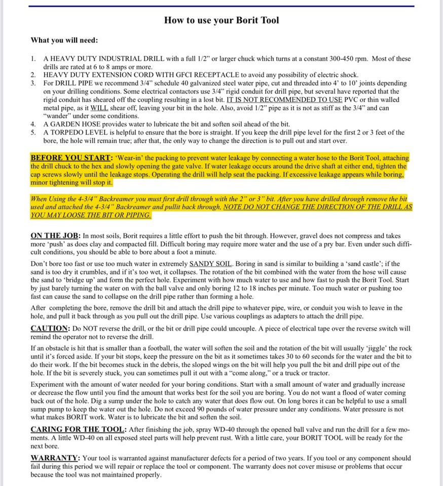 Borit (NEW) Horizontal Earth Boring Tool W/ 2" & 3" Bits (NO Case) | eBay