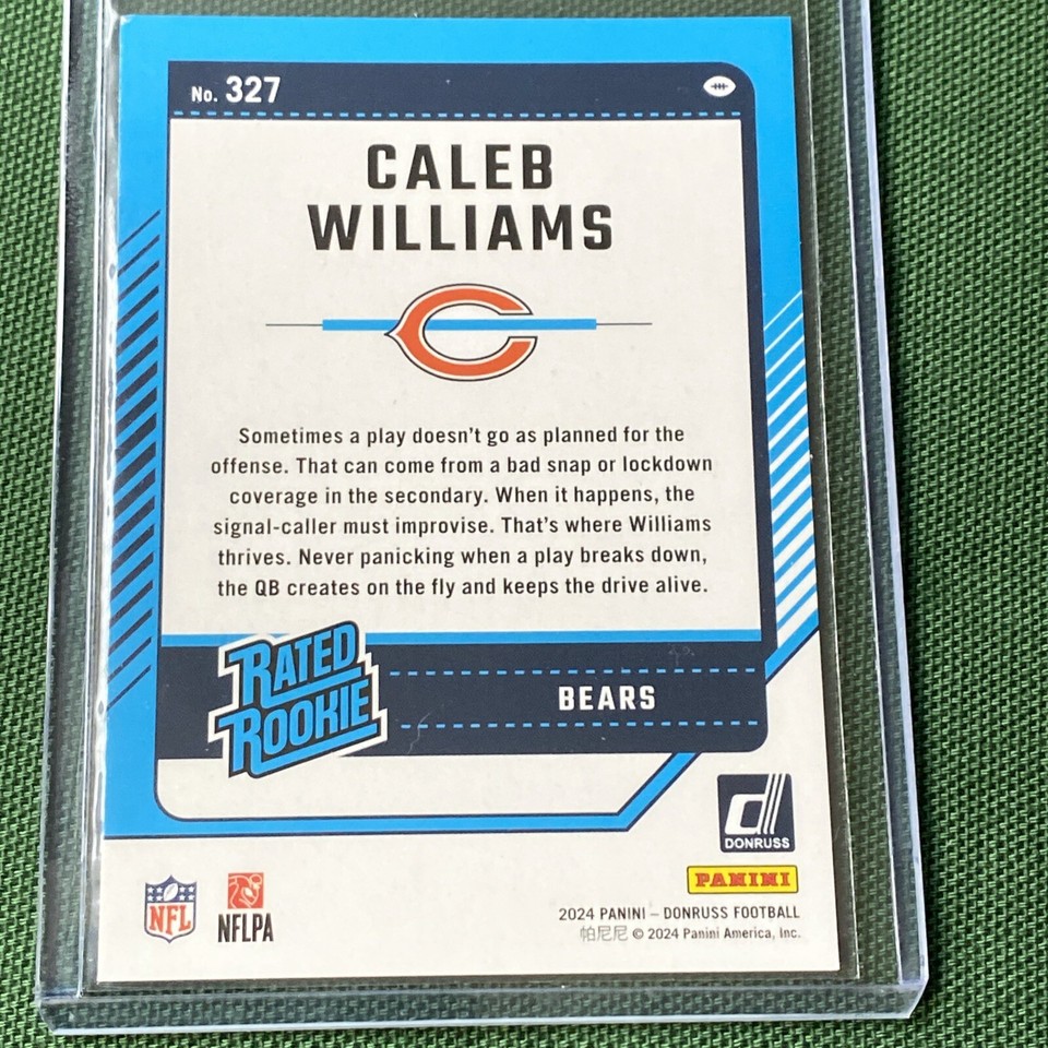CALEB WILLIAMS 2024 Panini Donruss #327 Rated Rookie Press Proof Purple ...