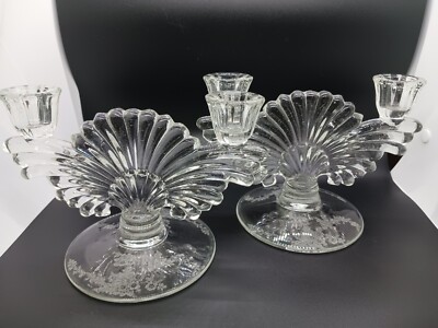 Pair Paden City Glass Maya Double Socket Taper Candle Holders 1930 ...