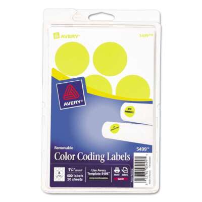 Avery Printable Removable Color-Coding Labels, 1 1/4" dia, Neon Yellow ...