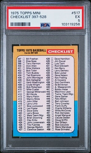 1975 TOPPS MINI 517 CHECKLIST 397-528 PSA 5 | eBay