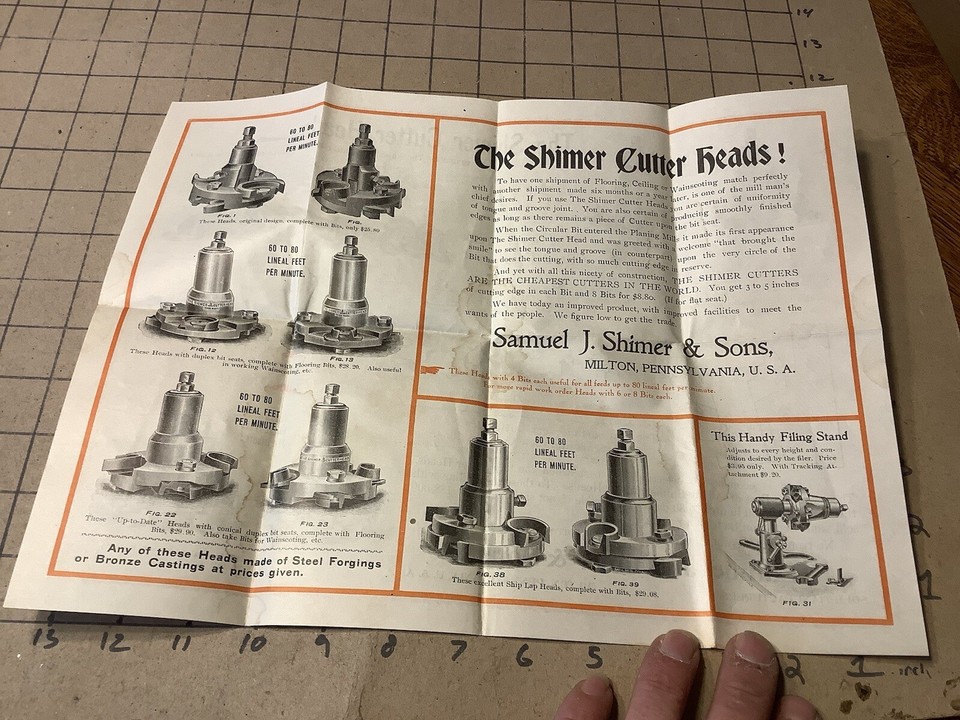 original circa 1920 Samuel j Shimer & Sons, cutter heads: 2 sided ad ...