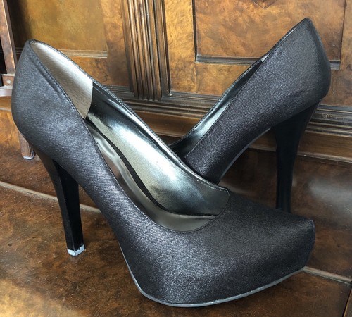 Size 10 High Heel Shoes Black Silver Glitter Carlos Santana “Black ...