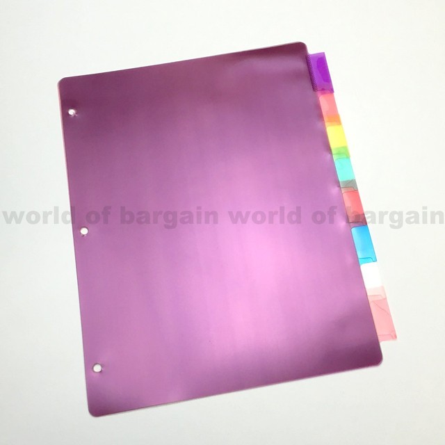5 X 8 Tab Colored Dividers 3 Ring Binder See Thru Plastic File Folder ...