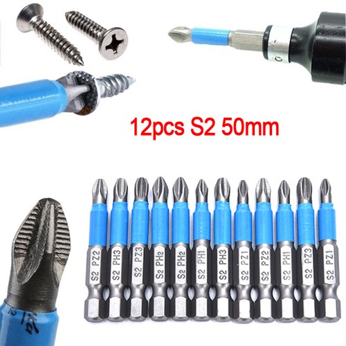 12pcs Anti Slip Electric Screwdriver Bits Hex Shank PH 50mm Single Side ...