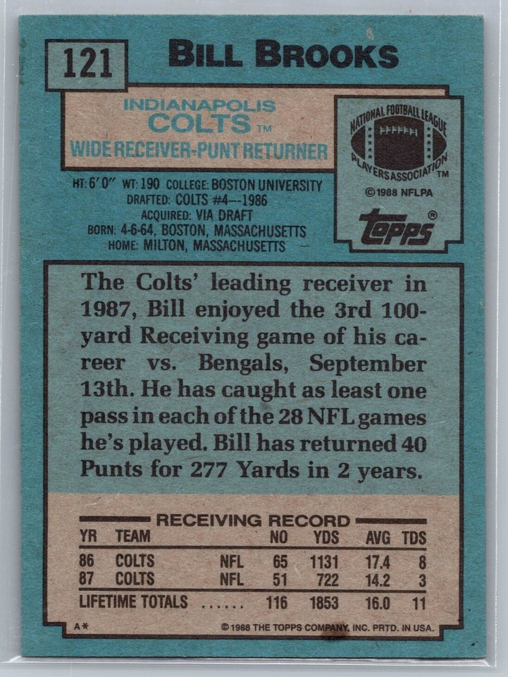 1988 TOPPS CARD # 121 Bill Brooks - Indianapolis Colts | eBay