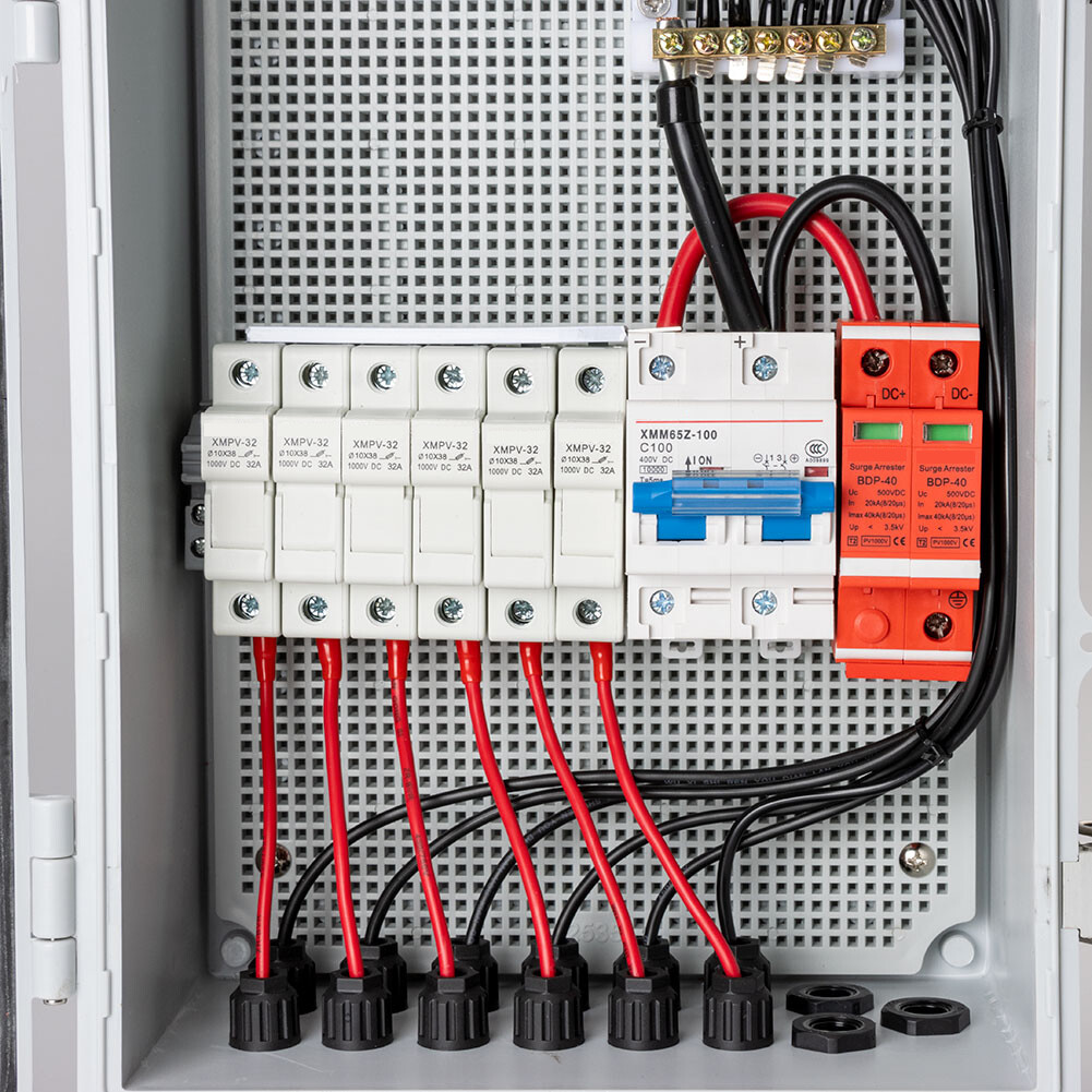 6 String Solar PV Combiner Box Junction Box 15A DC fuse 63A DC Circuit ...