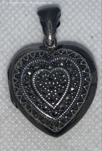 Marked 'MC' 925 Sterling Silver Marcasite Heart Locket Pendant - 9.4g ...