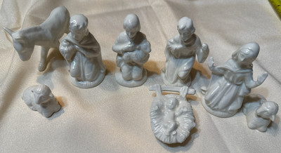 VTG WHITE PORCELAIN NATIVITY SET 7 Pc Hand Glazed Figures Mary Joseph ...