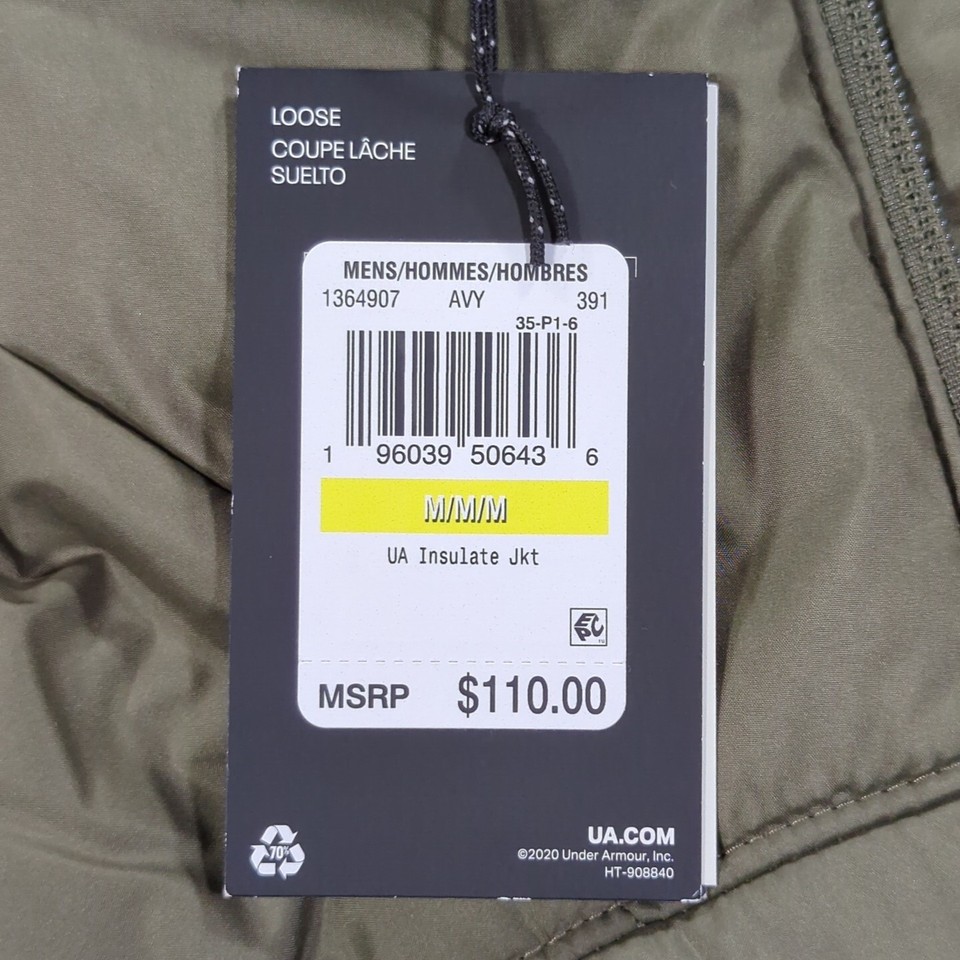 Men's Under Armour Loose Fit Insulated Jacket Green Size Medium 1364907 ...