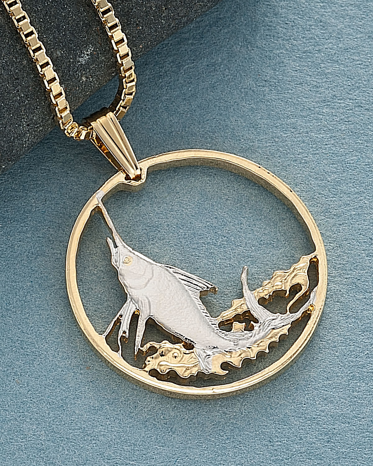 Blue Marlin Pendant , Blue Marlin Necklace, Hand Cut Sealife Coin ...