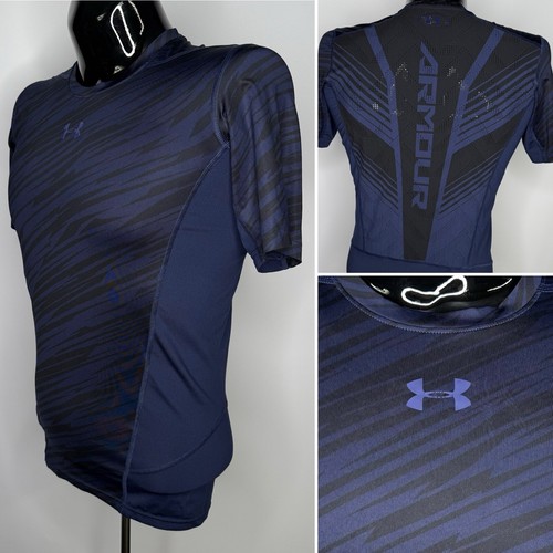 UNDER ARMOUR Shirt Mens Large Blue Compression Tee Workout HeatGear ...