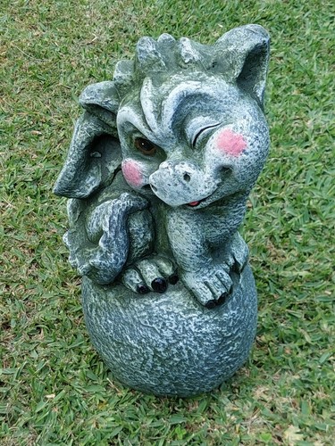 Winking Baby Dragon Gargoyle On a Ball Statue Figurine Sculpture Décor ...