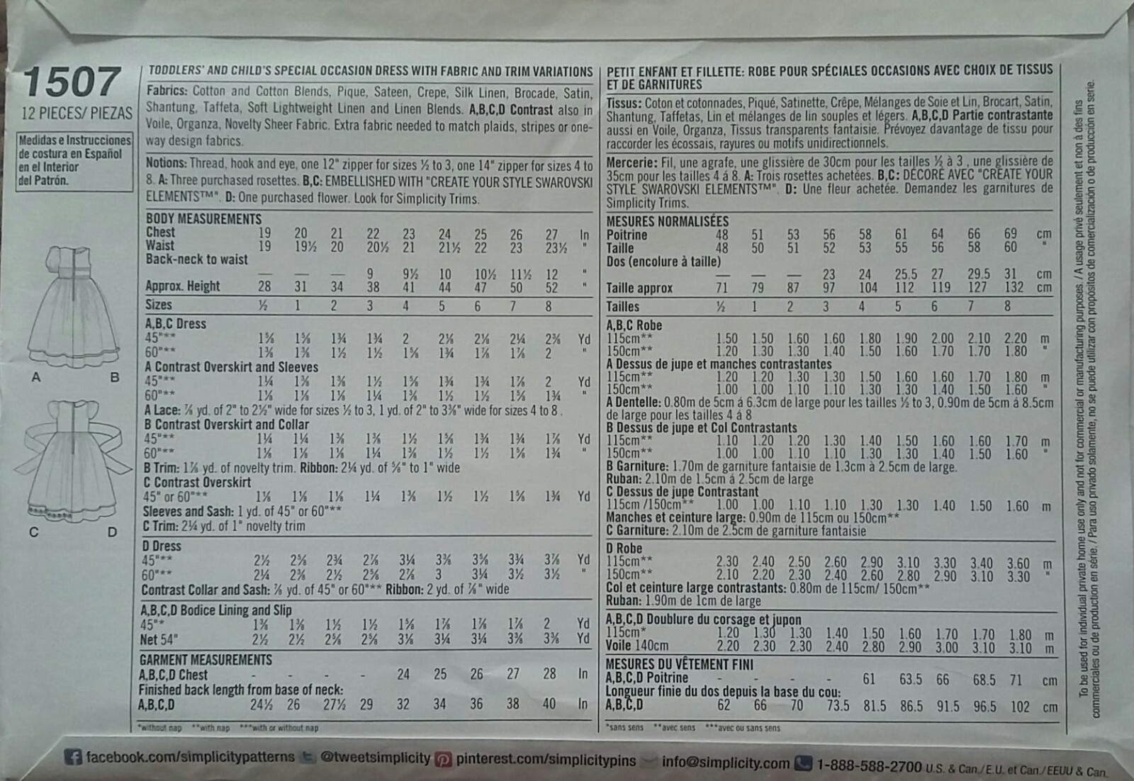 Sewing Patterns Pageant /Holiday/Party Girl's Dresses/Gowns Size 1/2M ...