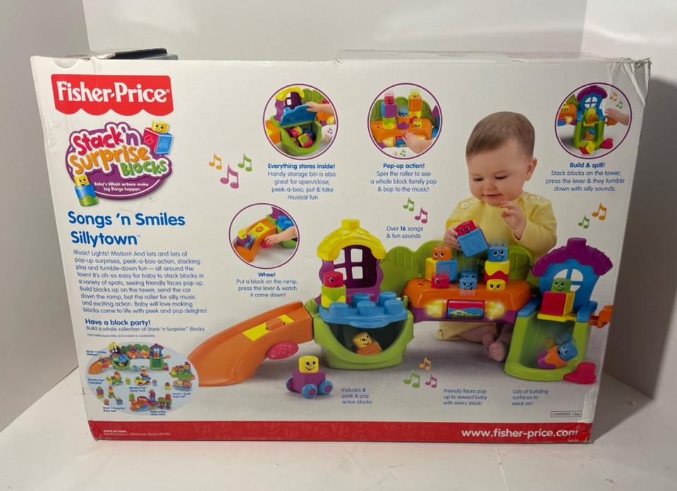 New Very Rare Fisher Price Stack Songs N Smiles Sillytown Blocks Train ...