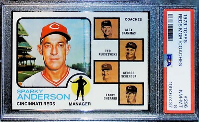 1973 TOPPS #296 CINCINNATI REDS MANAGER SPARKY ANDERSON TED KLUSZEWSKI ...