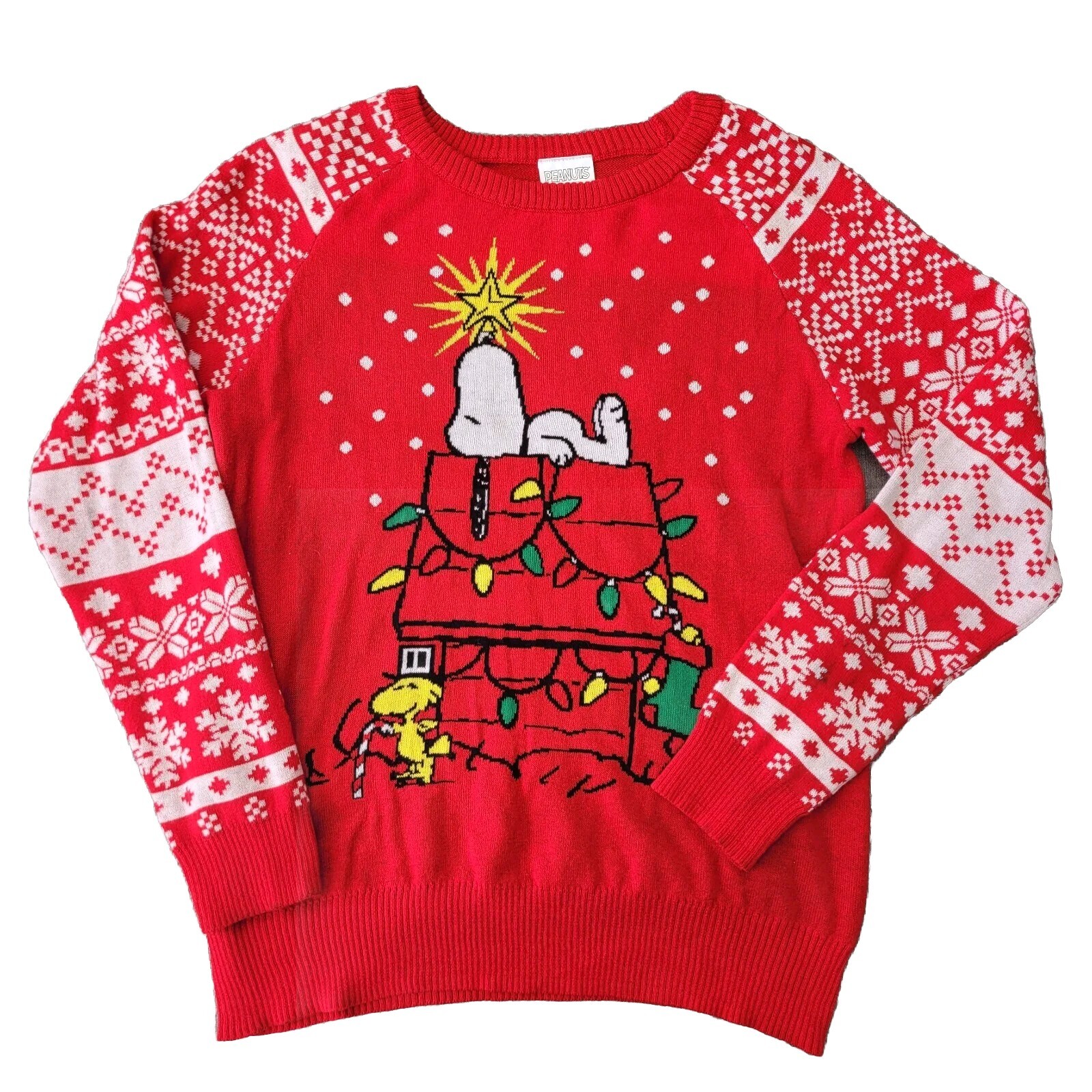 Snoopy Peanuts Christmas Sweater Large Cotton Polyest… - Gem