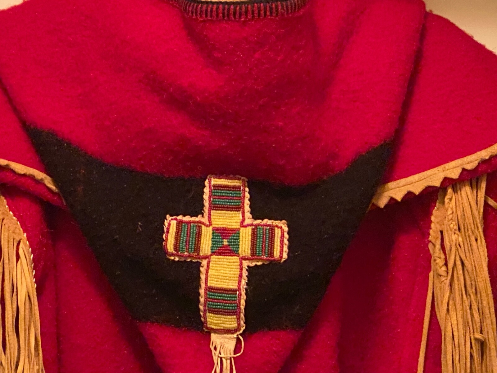 Vintage Wool Beaded Capote hooded Coat Red Black Hooded Blanket Western ...