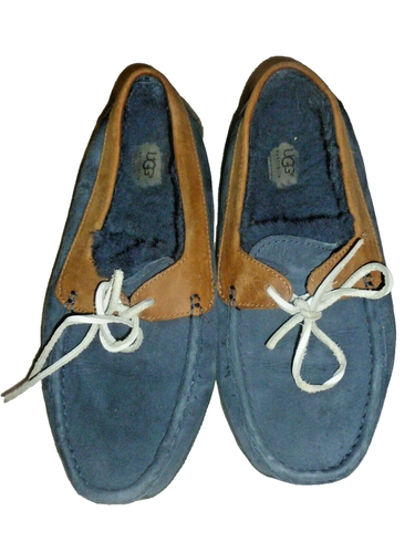 UGG Byron Men's Slippers Loafer Navy Blue Brown Suede Wool Lined Slip ...