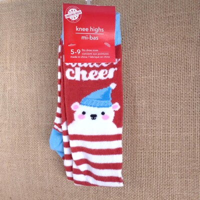 Winter Cheer Socks Red White Stripe Knee High 5-9 Socks Fun Holiday ...
