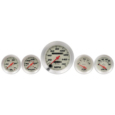 Equus E8500 Gauge Set 3-3/8" Mech Speedo 2" OilP/WTemp/Fuel/Volt White ...