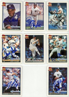 1991 Topps Signed Auto New York Yankees Card Group of 8 Barfield ...