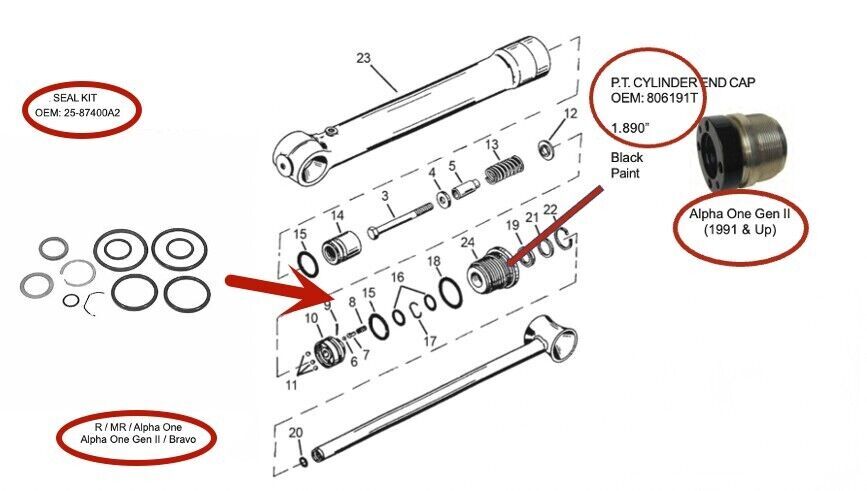 Fits R/MR/Alpha I Gen II Bravo End Cap 806191T+25-87400A2 Trim Cyl w ...