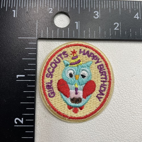 Girl Scouts HAPPY BIRTHDAY Patch Anthropomorphic Owl In Party Hat w ...