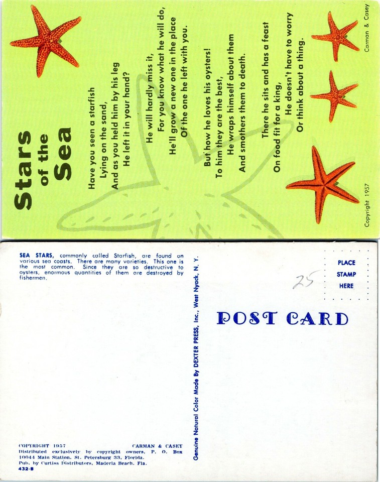 Stars of the Sea Poem Poetry Story Starfish Vintage Postcard | eBay
