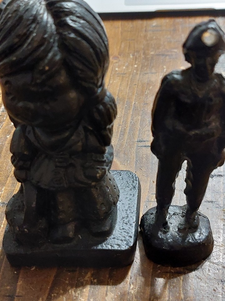 Vintage Expertly Hand Carved Coal Miner AND DAUGHTER Figurines Made Of ...
