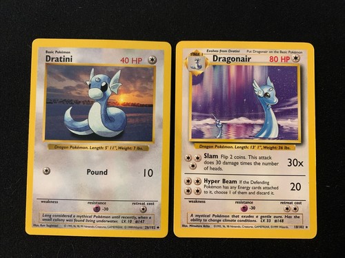 Pokémon TCG Dragonair Base Set 18/102 Regular Shadowless Rare & Dratini ...
