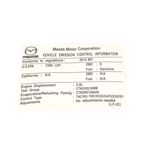 NEW OEM Mazda 2012-2013 Mazda3 Emission Control Information Label LFJD ...
