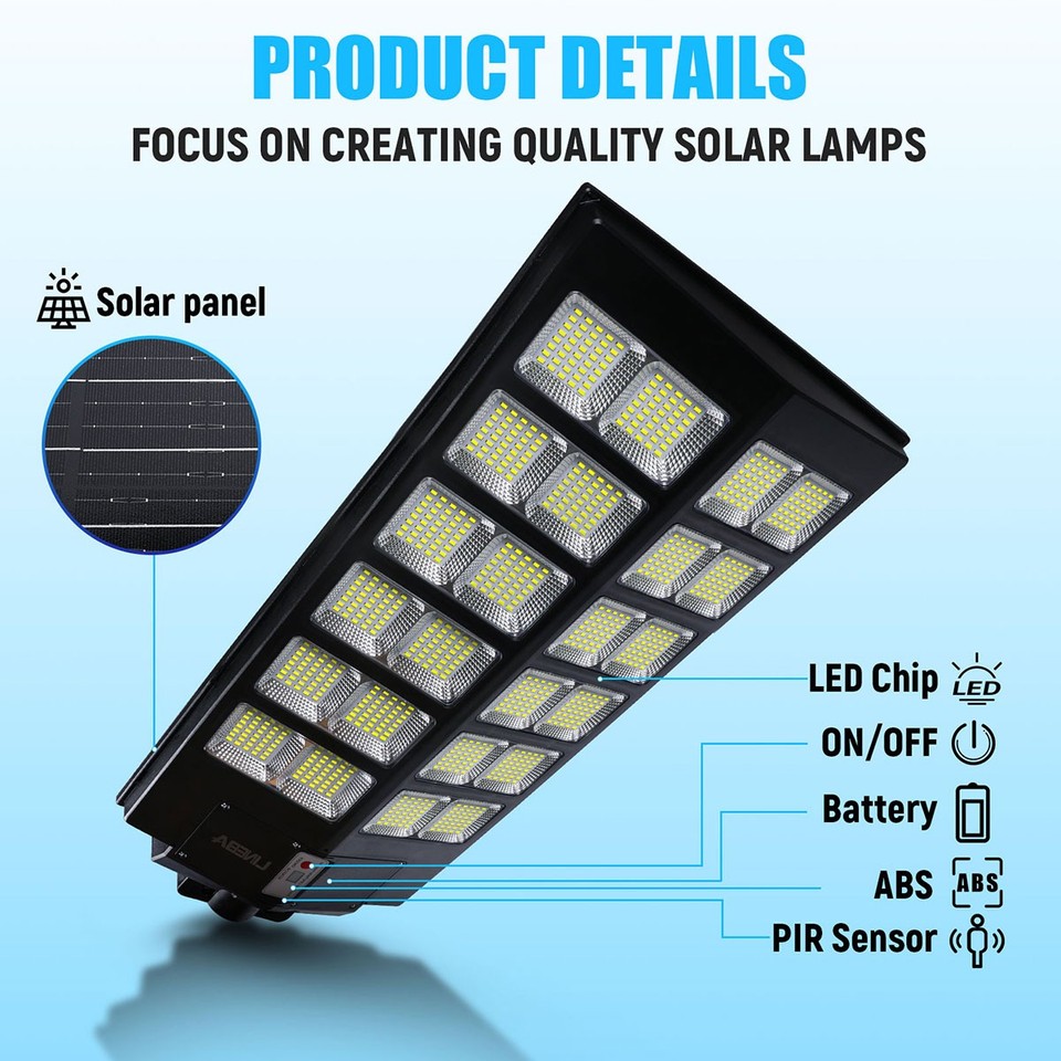 Outdoor Commercial 11000W Solar Street Light IP67 Dusk-to-Dawn Road ...