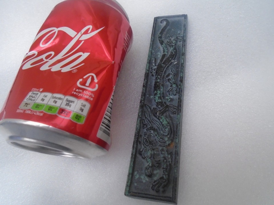 Japanese signed vintage cast iron dragon relief paperweight plaque ...