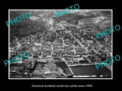 OLD POSTCARD SIZE PHOTO OF GREENOCK SCOTLAND AERIAL VIEW OF THE TOWN ...
