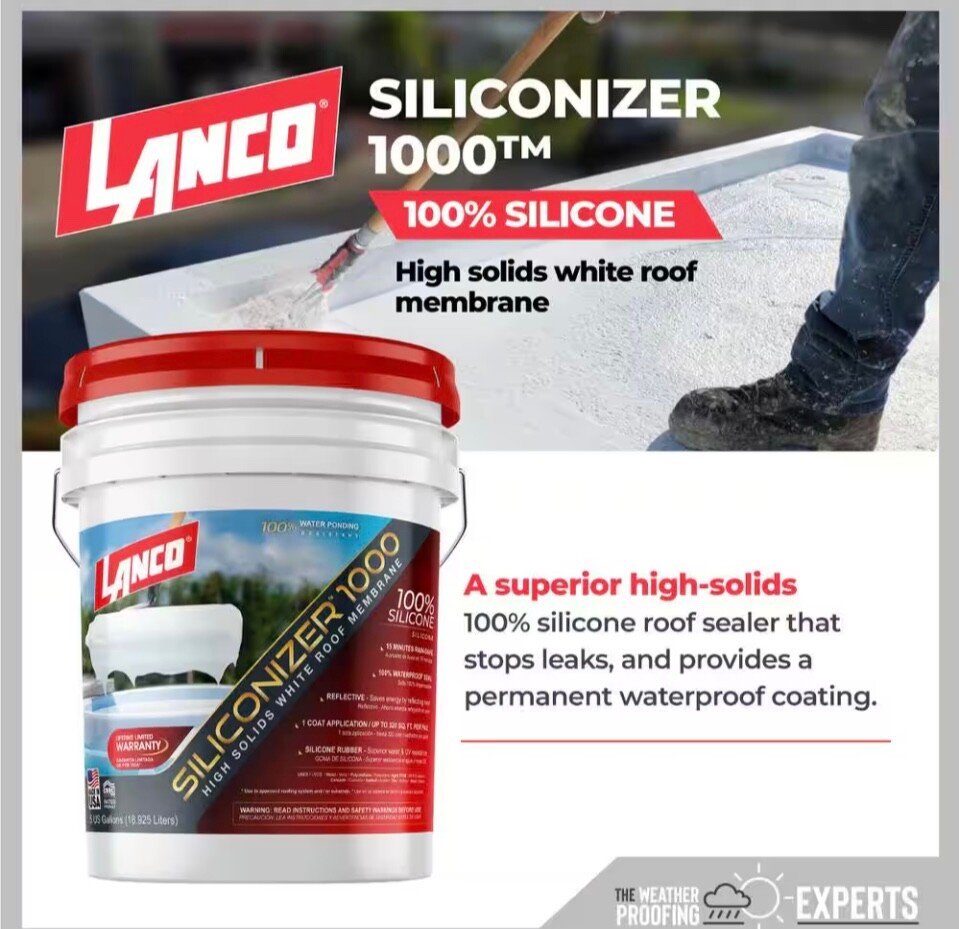 Lanco Roof Sealer Siliconizer 1000 5-gal 100% Silicone White Rain Safe ...