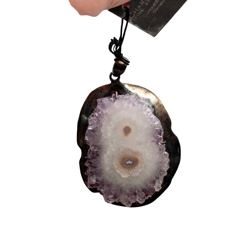 Charles Albert Sterling Silver Pendant w/Raw Quartz Amethyst Geode ...