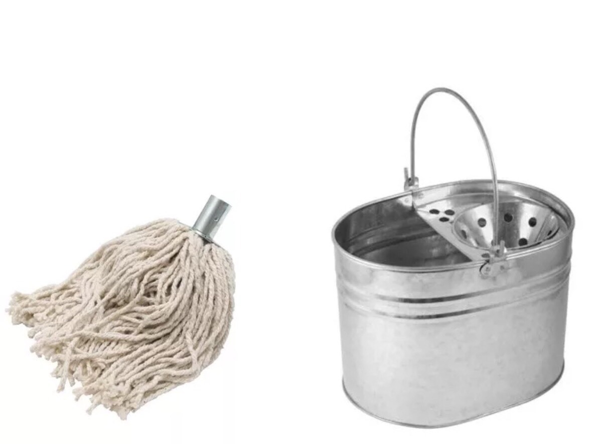 HEAVY DUTY METAL MOP BUCKET GALVANISED STRONG 16L FOR CLEANING + FREE ...