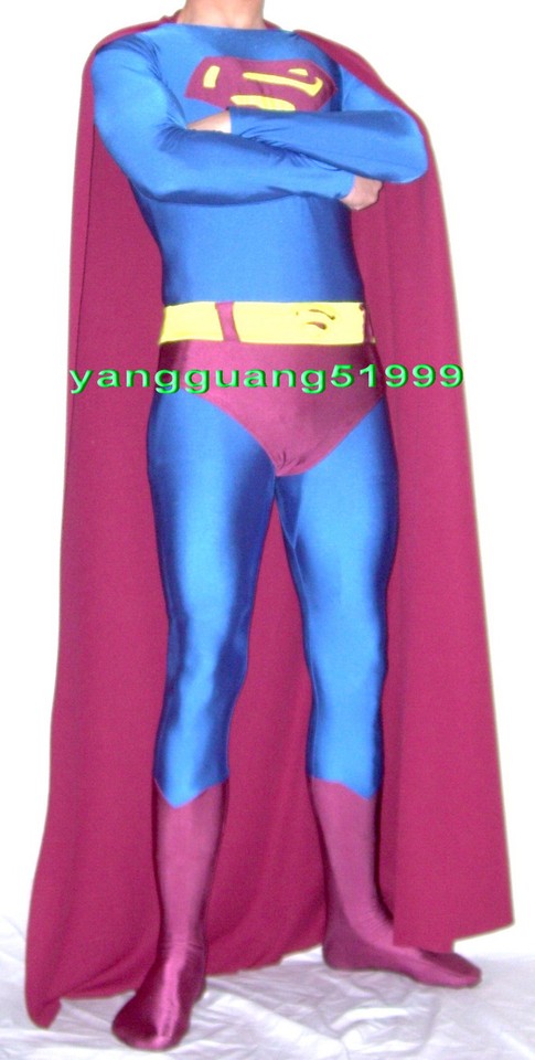 Fuchsia/Blue Spandex Superman Costumes With Long Cape Unisex Super-Man ...