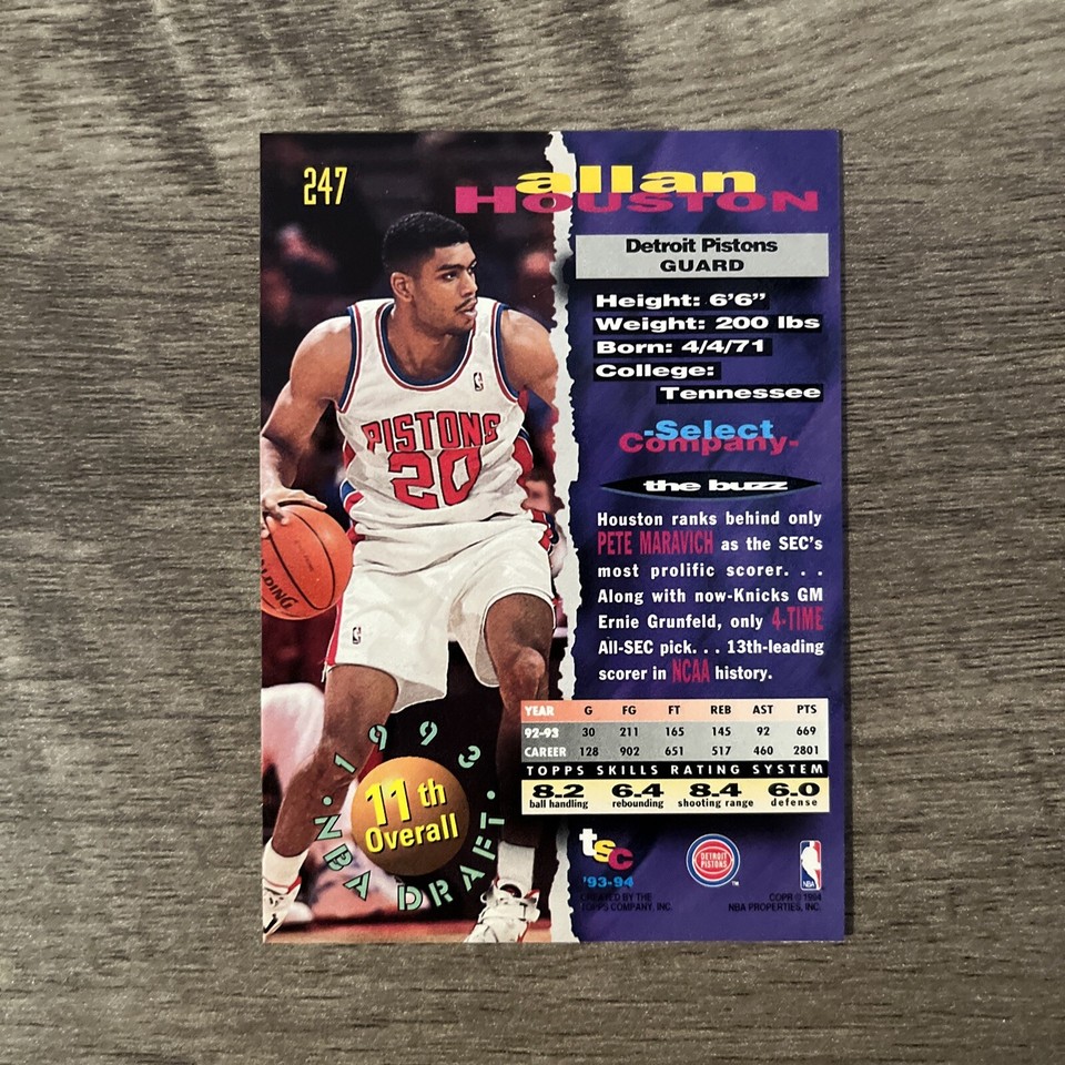 1993-94 Topps Stadium Club Draft Pick Allan Houston #247 Rookie RC | eBay