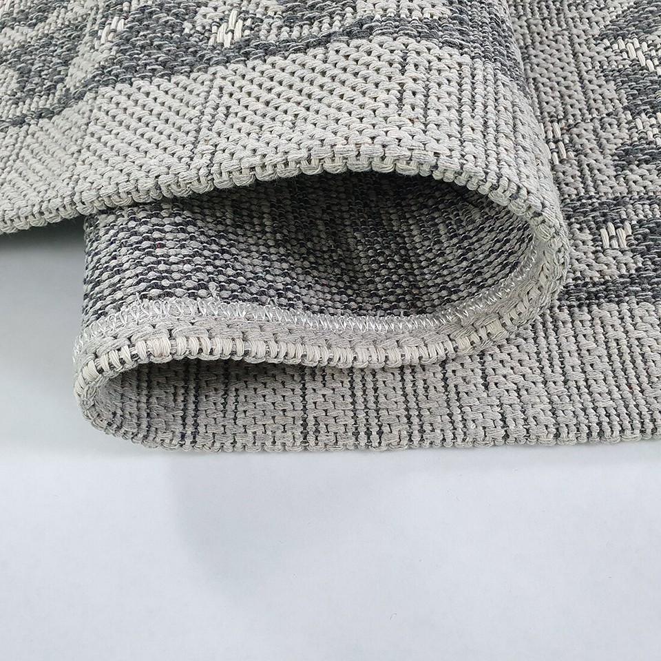 Oriental Rug Grey 100% Cotton Patterned Flatweave Washable Woven Mat ...