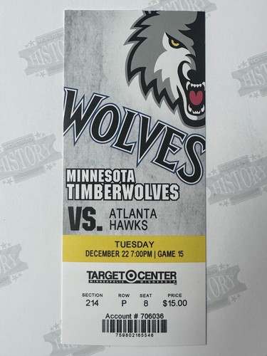 2009 Atlanta Hawks at Minnesota Timberwolves Ticket 12/22/09 | eBay